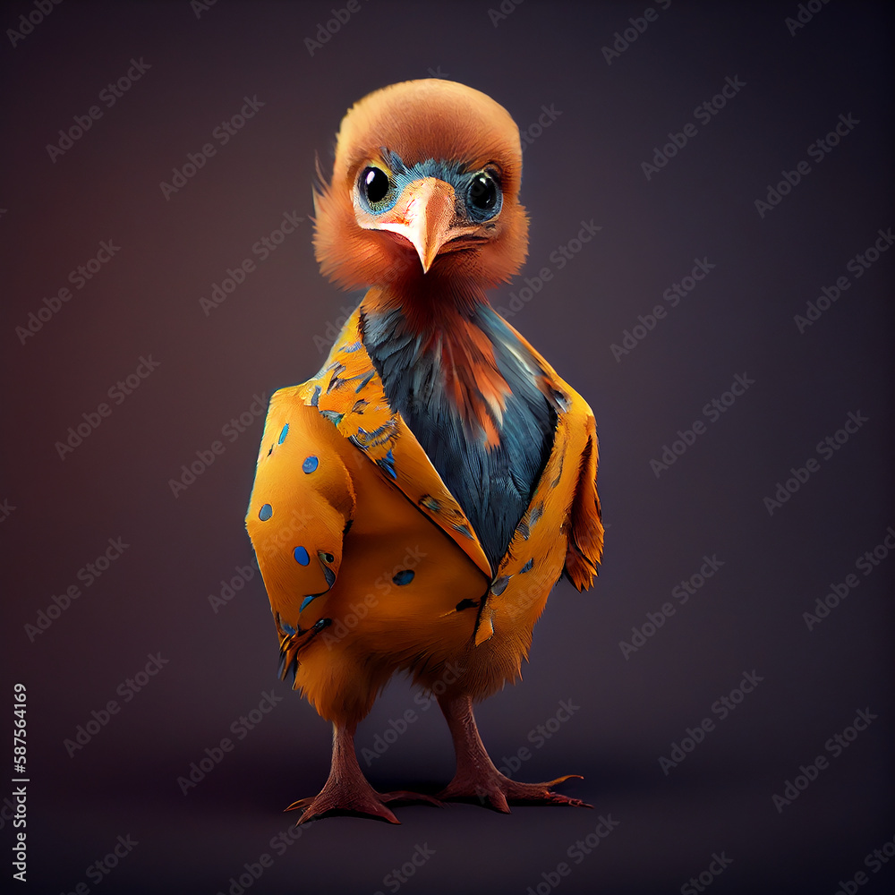 Realistic lifelike mini Baby dodo bird in striking colourful boho ...