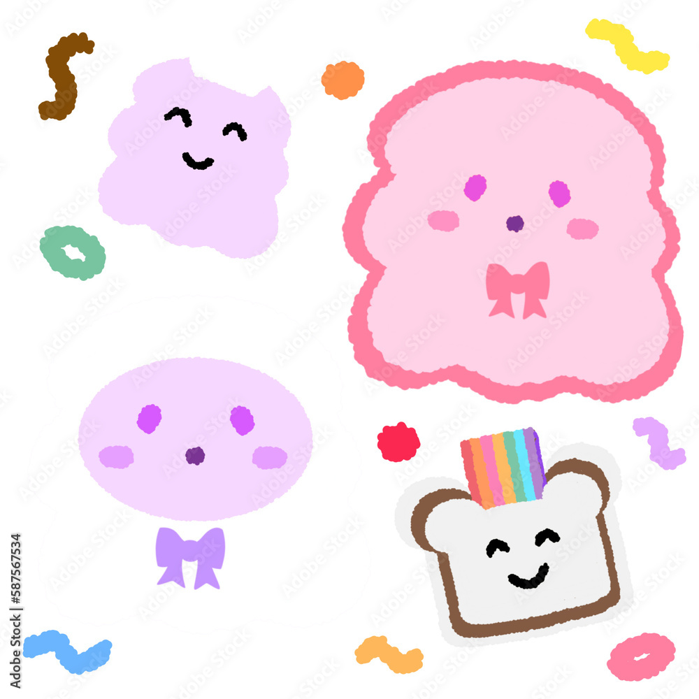 Icon cartoon cute breads and coffee egg flower colorful note template ...