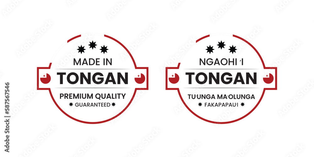 Vektorová grafika „Made in Tonga round labels in English and Tongan ...