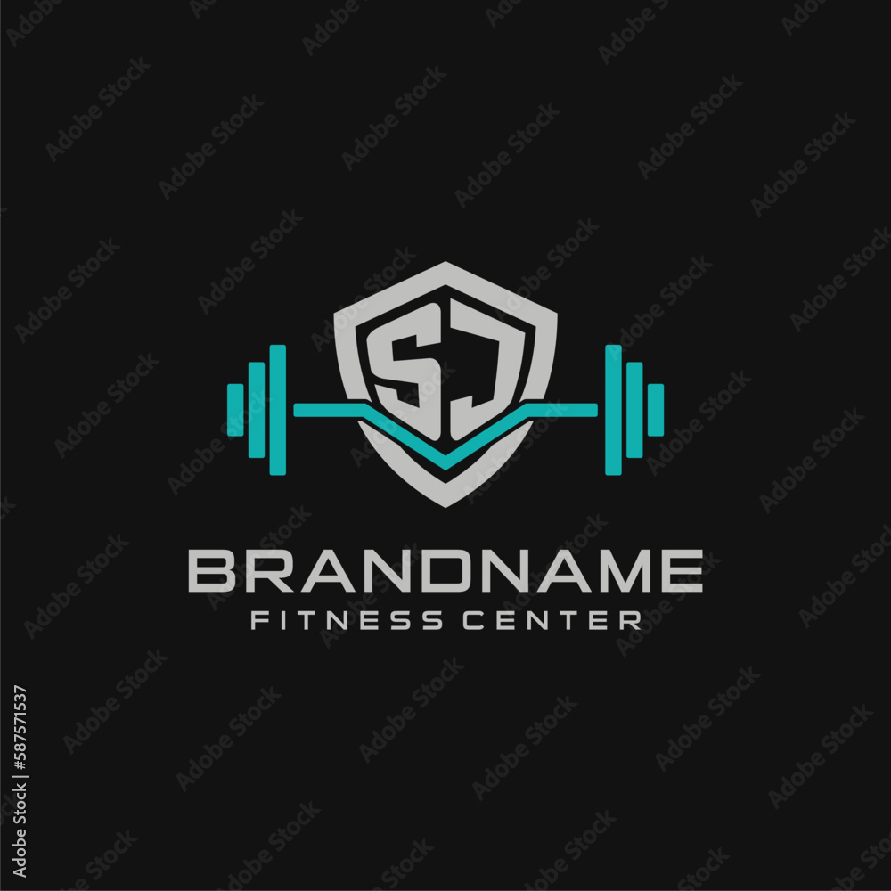 Creative letter SJ logo design for gym or fitness with simple shield ...