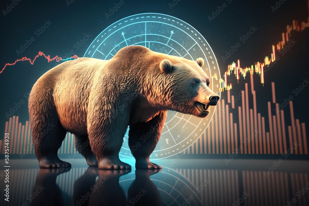 Bitcoin coin with bear and stock chart. Bearish market crash generative ...