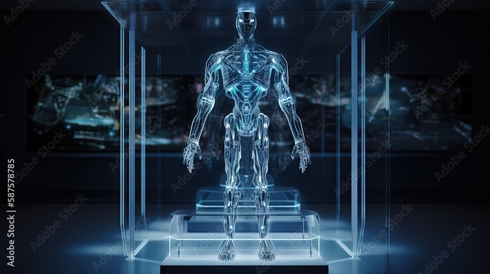 A towering, menacing steel robot on display in a gallery, boasting ...