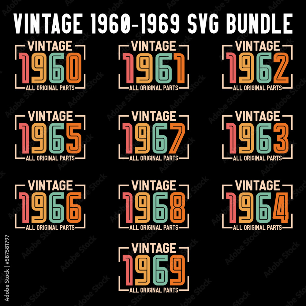 Vintage 1960-1969 SVG Bundle Stock Vector | Adobe Stock