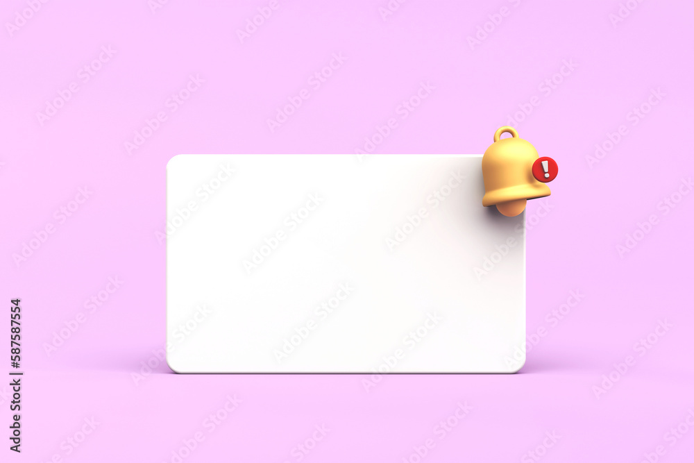 3d white reminder pop up bell push notification symbol. Empty ...