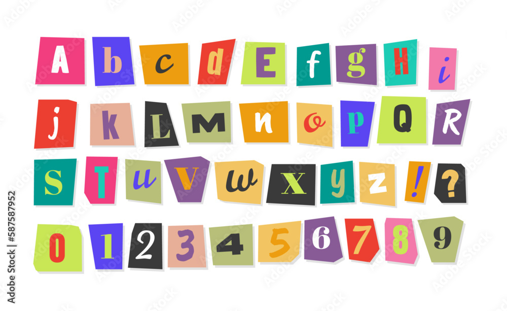 Letters cut paper style ransom note letter pack Stock Vector | Adobe Stock
