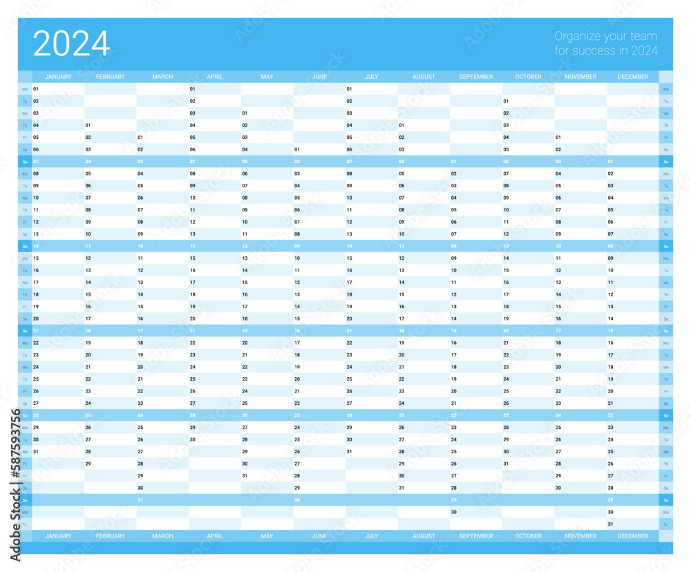 Blue wall yearly planner for 2024, organizer, schedule journal ...