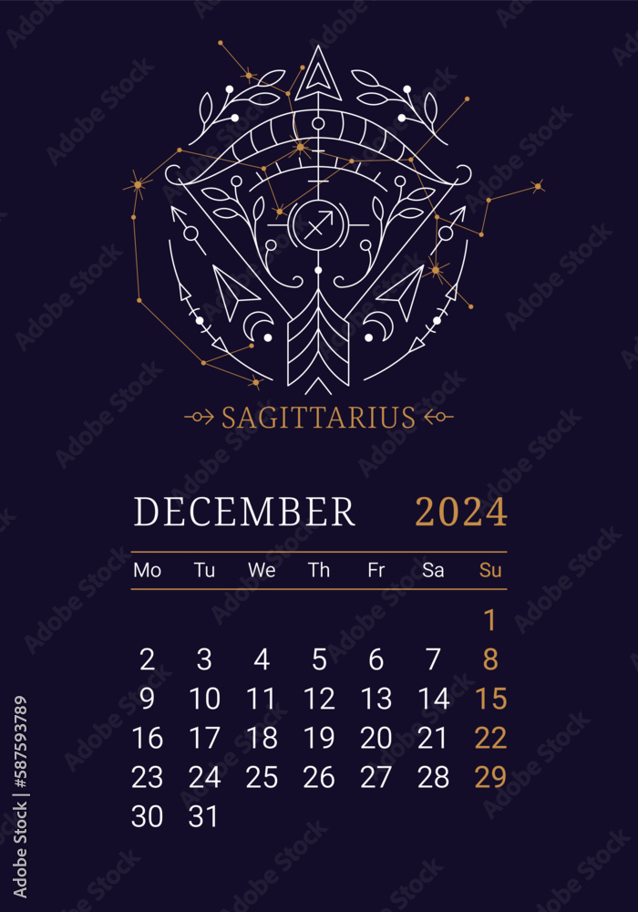 2024 Astrology wall monthly calendar with Sagittarius zodiac sign ...