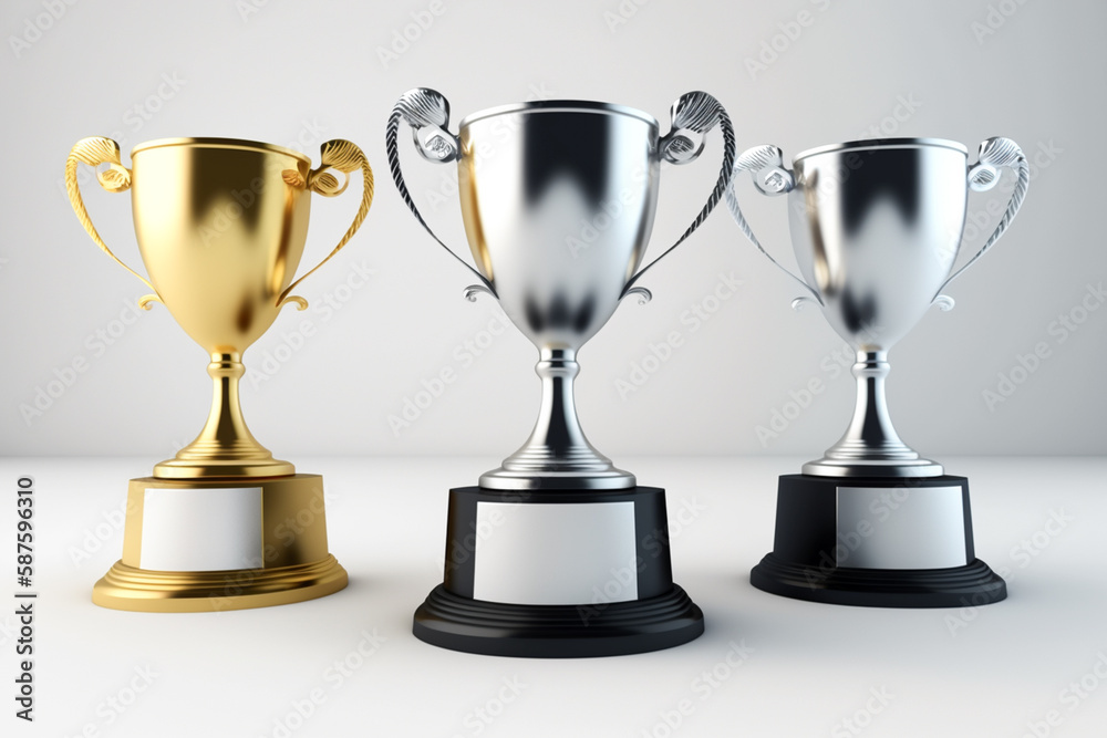 Top 3 spots winners trophies gold, silver and bronze in white ...