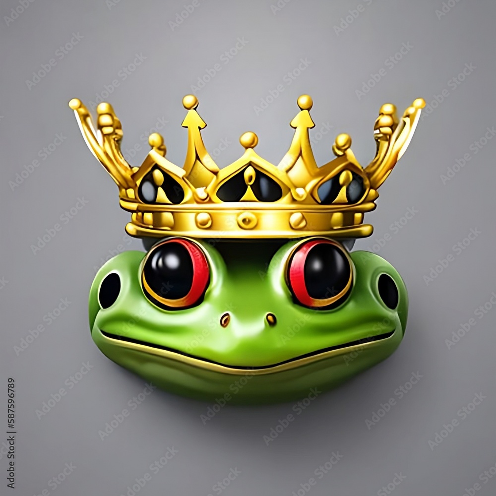 Funny green majestic tree frog with crown illustration, colorful toad ...