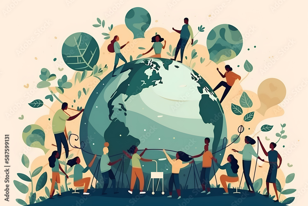 Flat art vector image of Multiethnic group of people working together ...