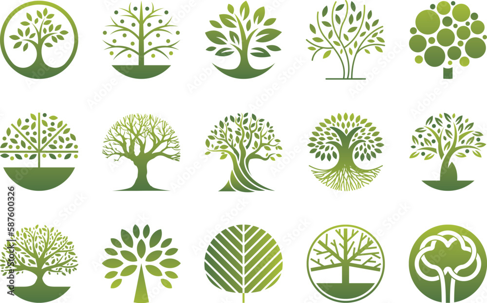 Vector tree logo - set of abstract organic design element elements, badges, labels. Stock Vector ...