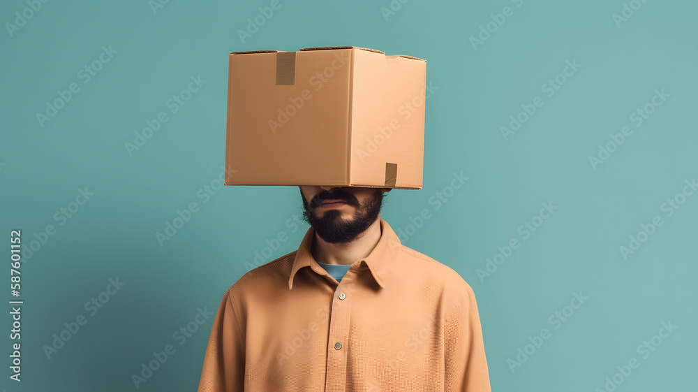 Cardboard box head figures in various poses and obscurities on abstract ...
