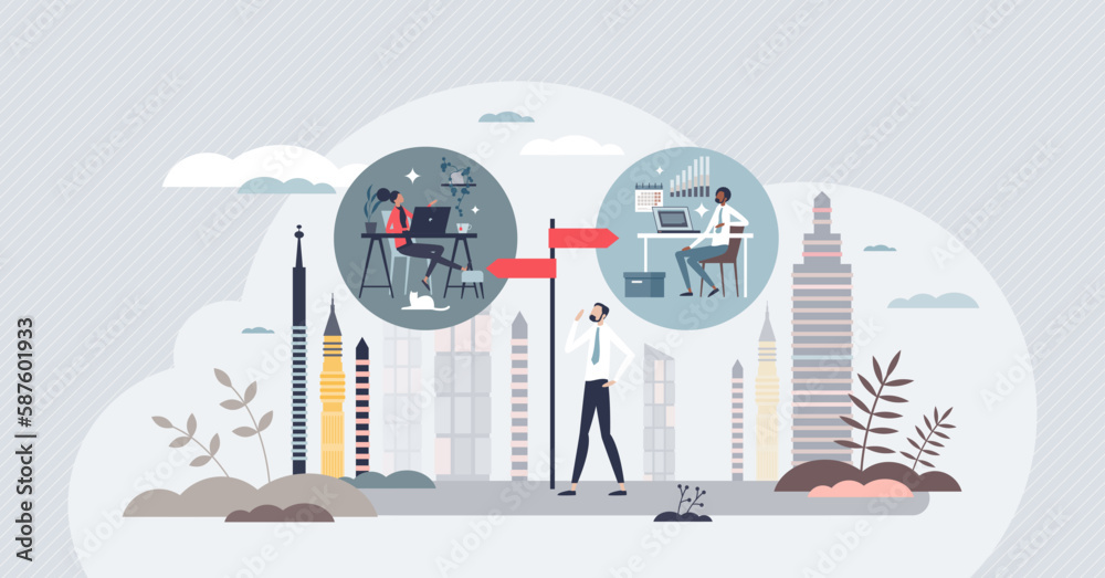 Hybrid work policy as flexible location in office or home tiny person ...