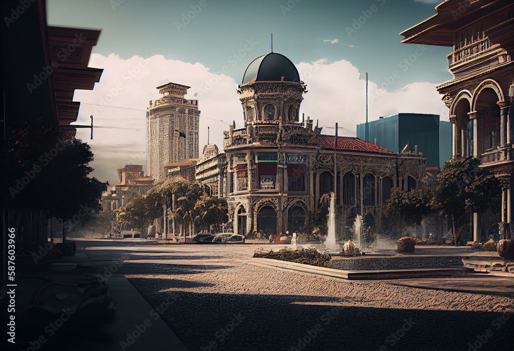 Davao, Philippines. Fictional Historic 3D Illustration Render Cityscape ...