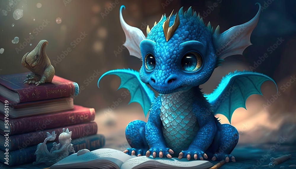 A charming cute baby dragon. Realistic illustration of a fantasy ...