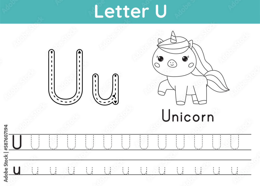 Alphabet ABC, a-z exercise. Coloring page. Trace letter U. Vocabulary ...