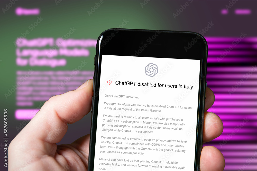 Fotka „Chatgpt banned in Italy. OpenAI Chatgpt disabled for user in ... Fotka „Chatgpt banned in Italy. OpenAI Chatgpt disabled for user in ...