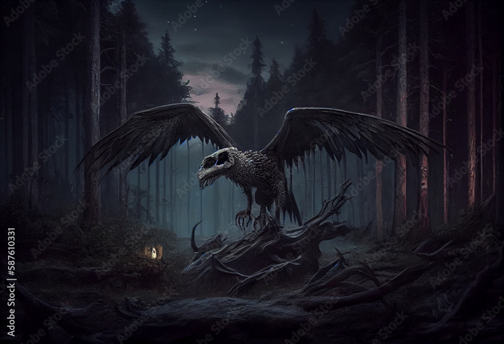A dark, spooky forest filled with the eerie sounds of nocturnal ...