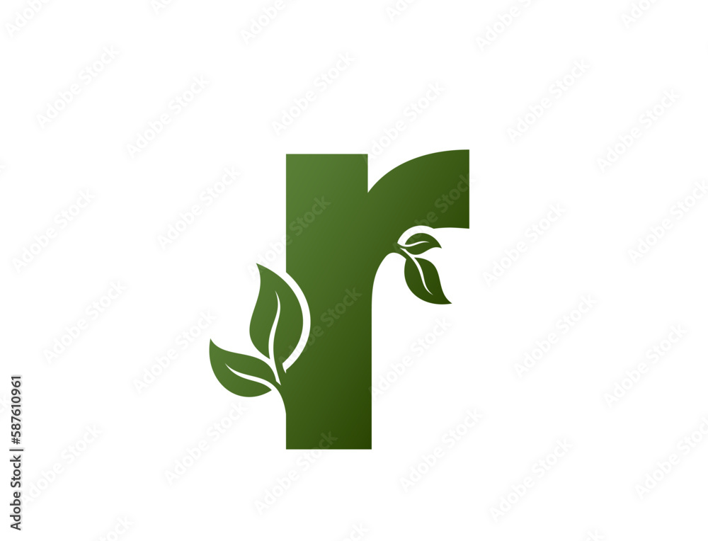 green lowercase letter r with leaves icon. creative eco logo. nature ...