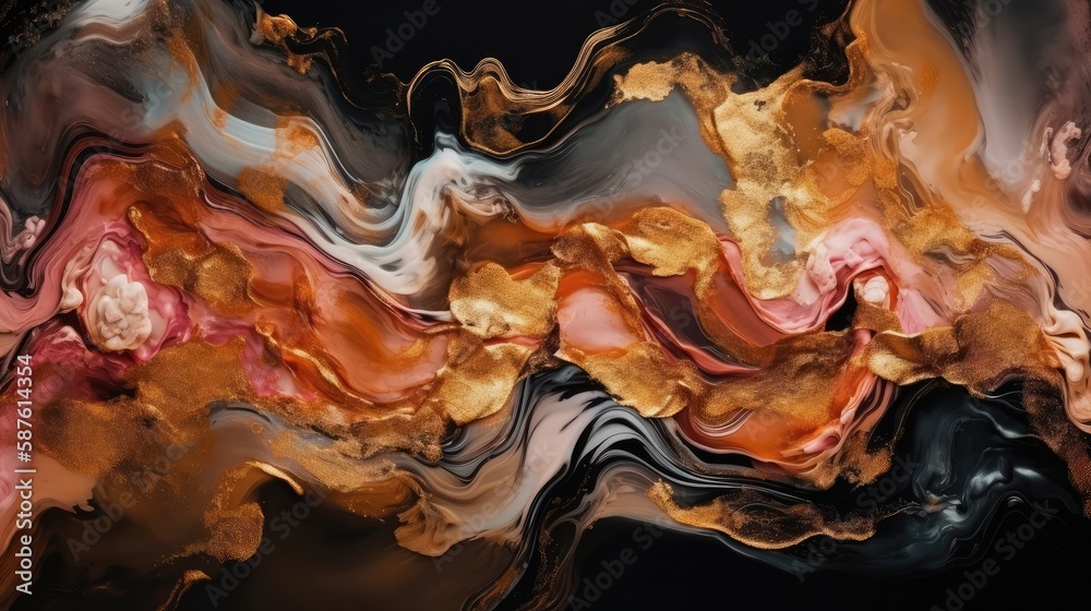 Abstract red and dark fluid art painting with alcohol ink, liquid ...