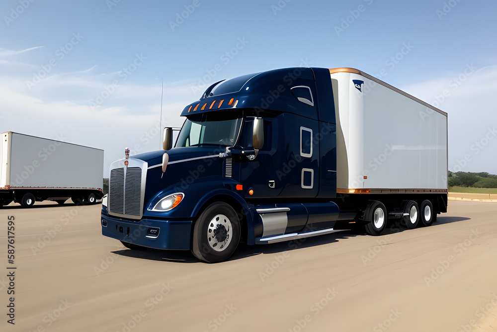 Heavy duty dark blue classic stylish big rig semi truck tractor with ...