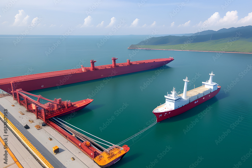 Aerial angle rear view of oil tanker ship sailing on open sea. Crude ...