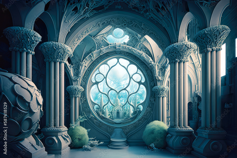 Interior of beautiful futuristic castle with cold icy look (Generative ...