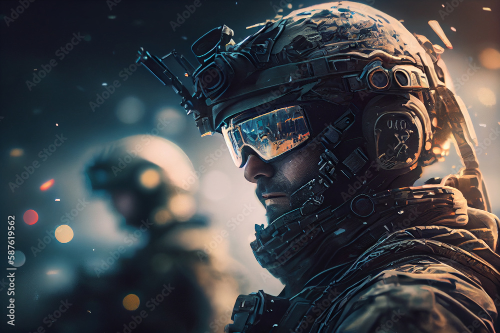 Group of security forces in Combat Uniforms with rifles, lined in the ...