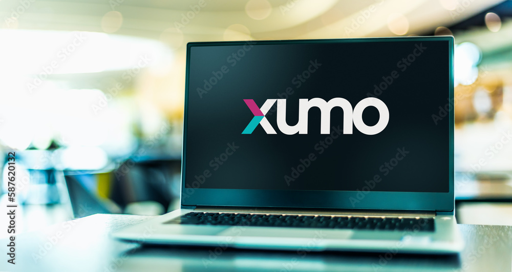 Laptop displaying logo of Xumo Play Stock Photo | Adobe Stock
