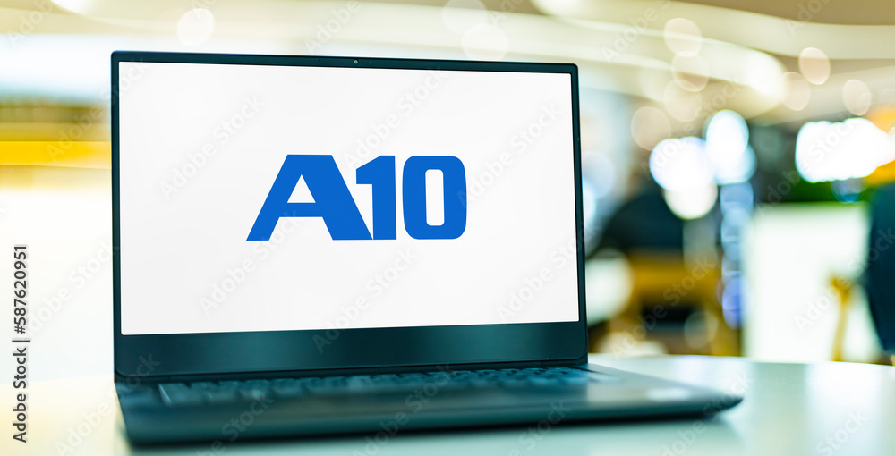 Laptop displaying logo of A10 Networks Stock Photo | Adobe Stock