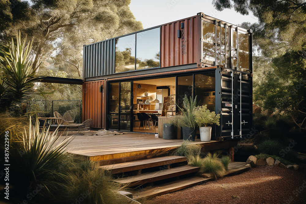 Metal buildings, modern design with patio and balcony made from ...