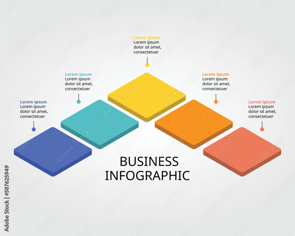 square chart template for infographic for presentation for 5 element ...