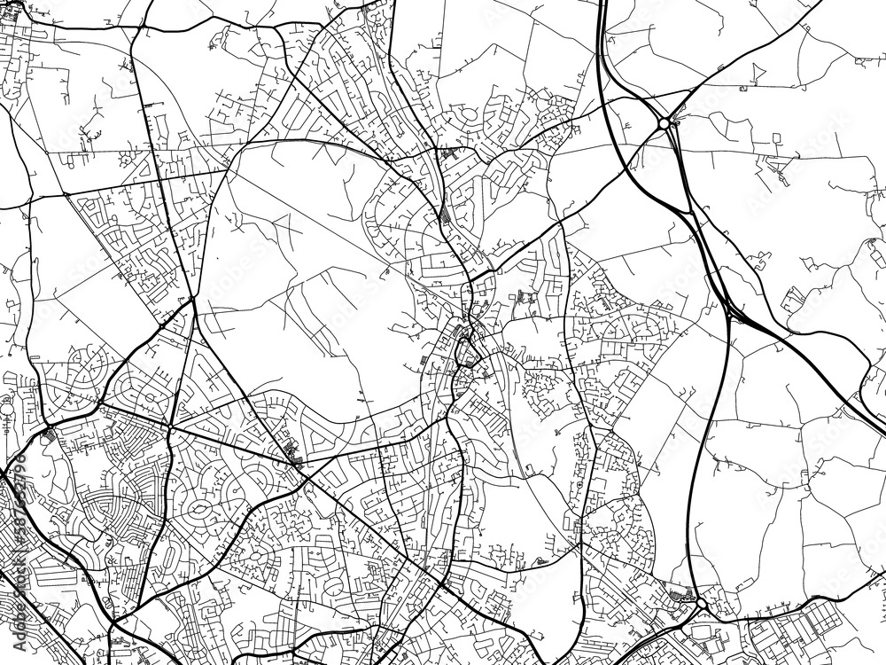 Road map of the city of Sutton Coldfield the United Kingdom on a white ...