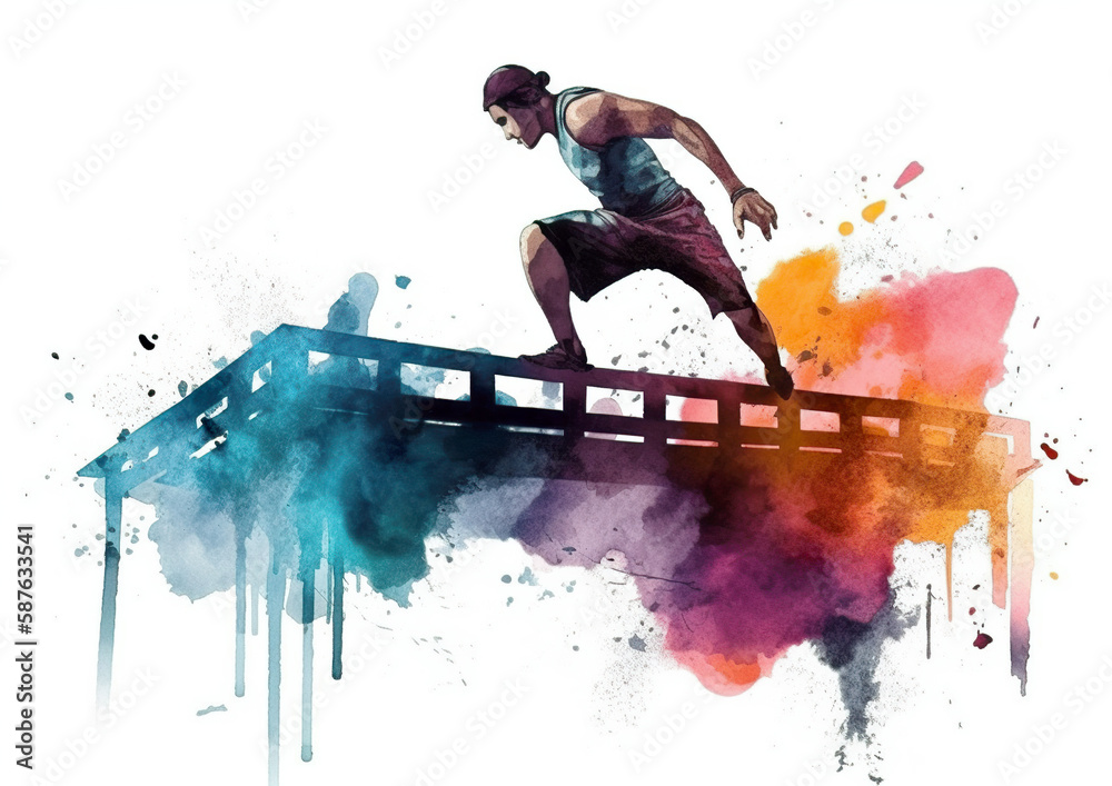 Watercolor abstract illustration of parkour the activity or sport of ...