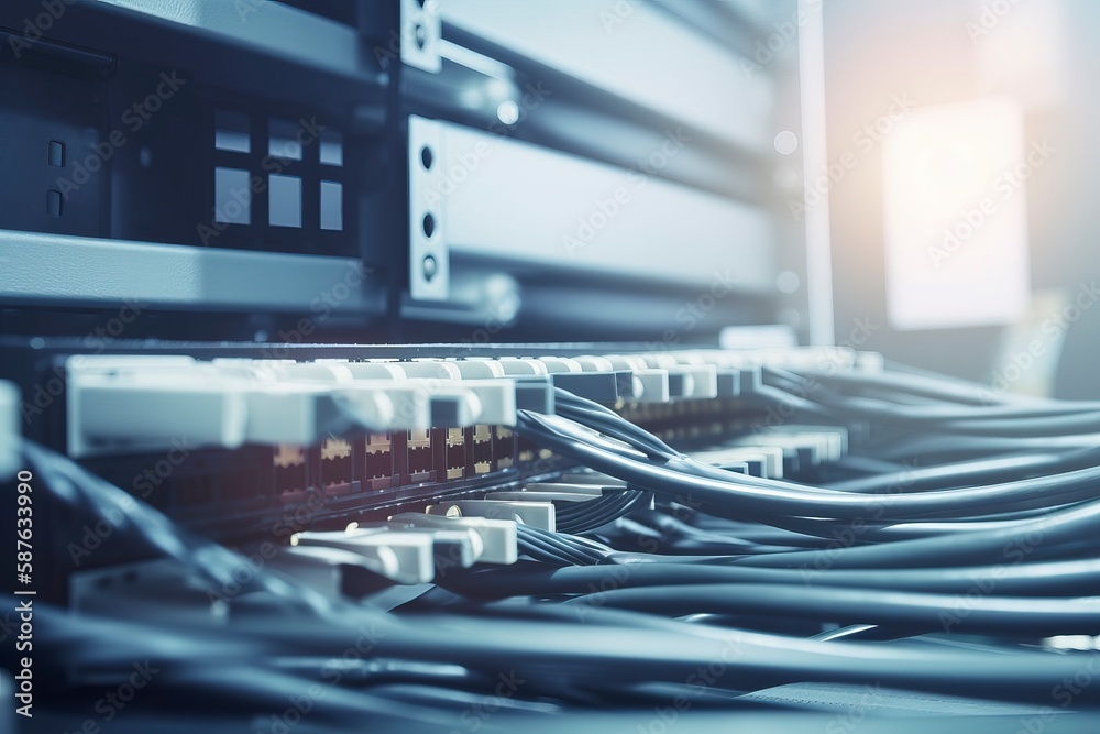 Server staggered cables and interfaces. AI technology generated image ...