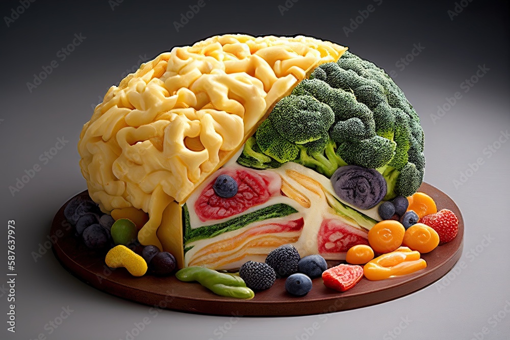 Brain Made of Food. Healthy Diet Concept and how Vegetables and Fruits ...