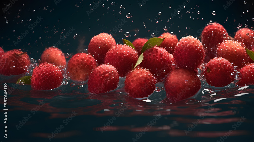 Hyper-realistic render of squashed berries in water with raspberries on ...