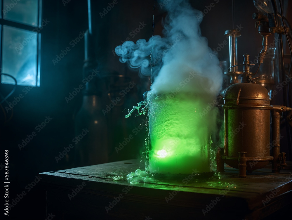 an archaic steampunk battery leaking green liquid an hd wallpaper Stock ...