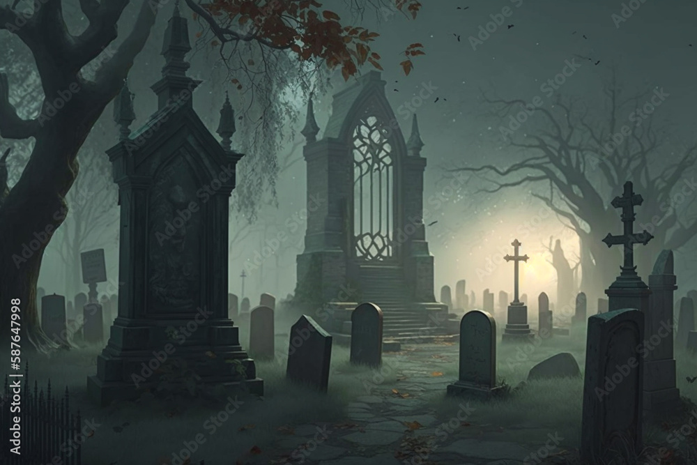 Graveyard Fantasy | A gothic graveyard with ancient tombstones and ...