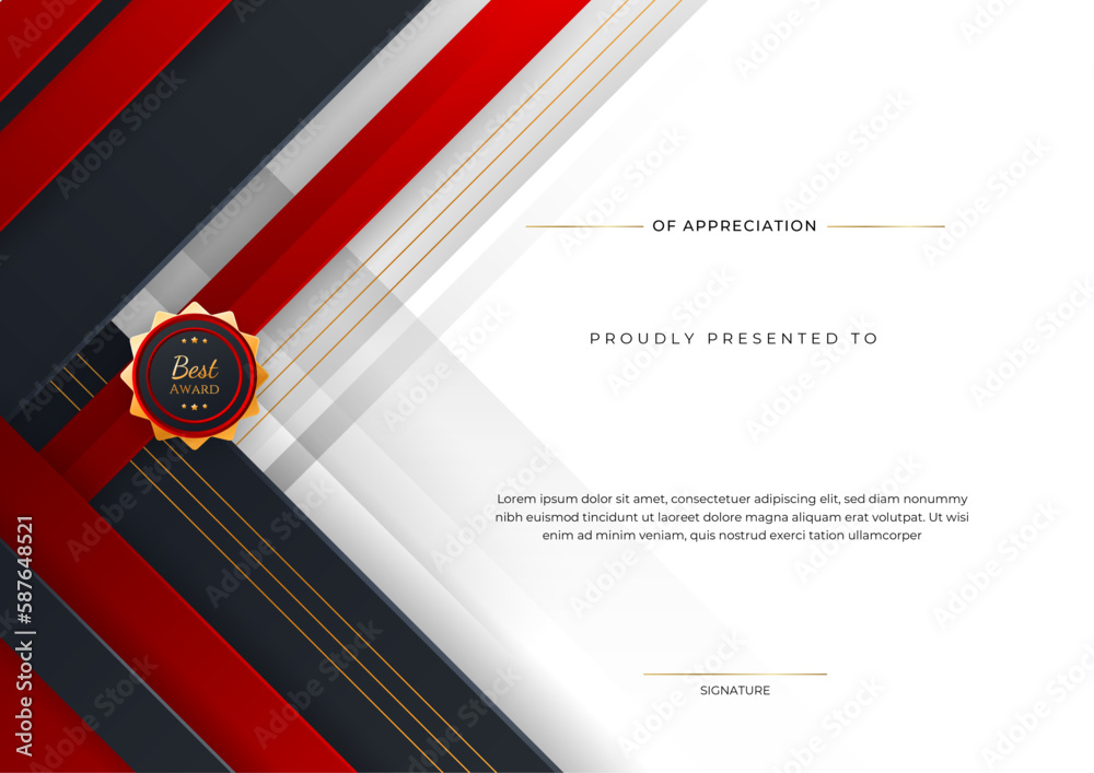 Red and black certificate of achievement border template with luxury ...
