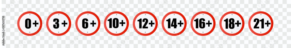 Adults content only age restriction plus years old icon signs flat ...