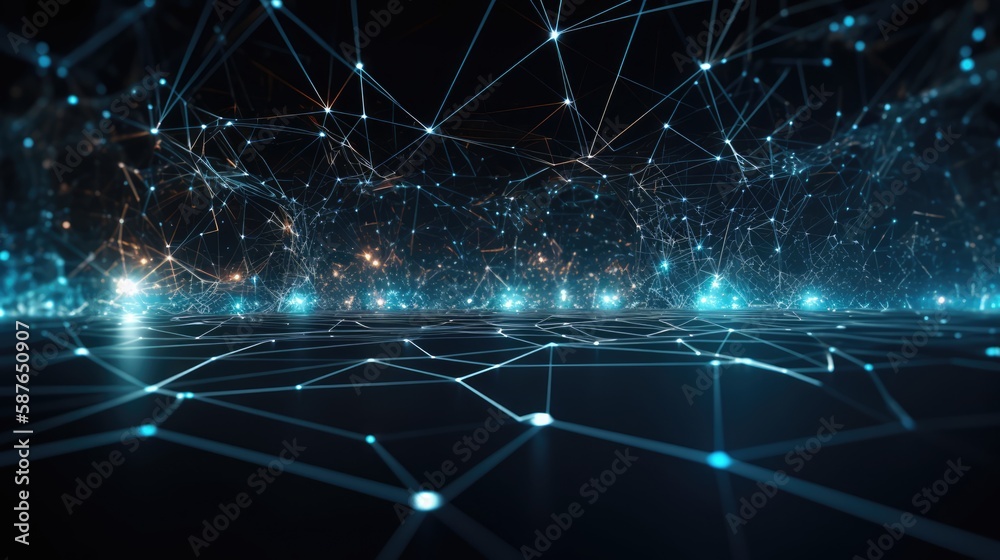Dynamic Network of Glowing Nodes: Futuristic Tech Background in Vivid ...