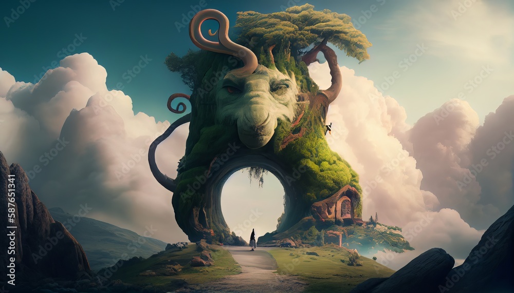 Magical Giant Gates with a Mystical Enchanted Giant Character Face ...