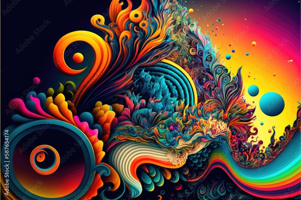 Spectrum psychedelic wave patterns of vibrant colors for background or ...