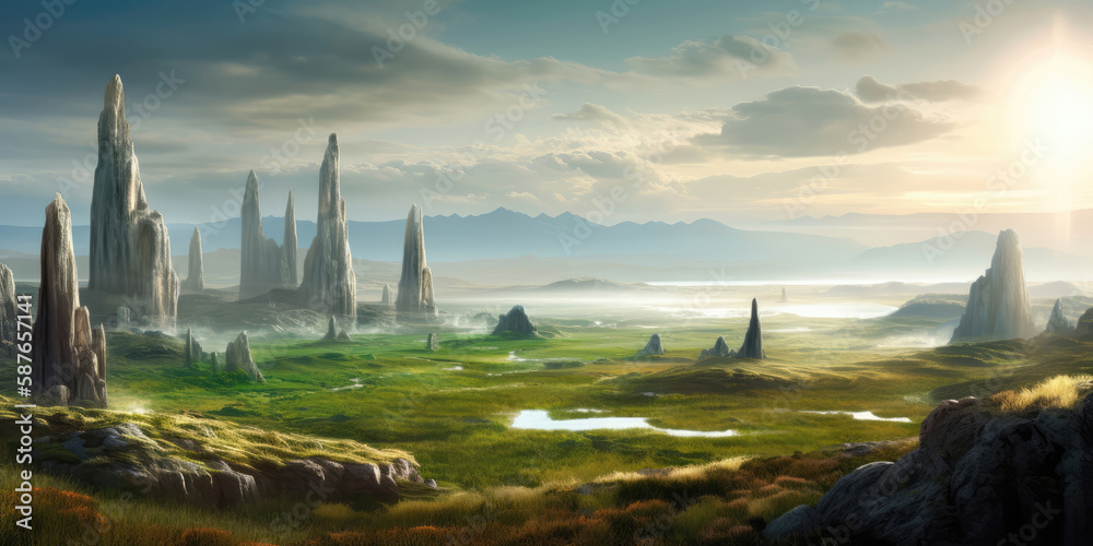 Ethereal Horizons, A Majestic Landscape in a Fantasy World, Generated ...