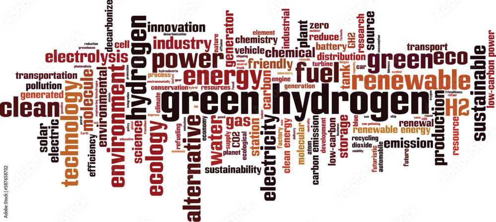 Green hydrogen word cloud concept. Collage made of words about green ...