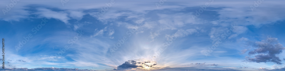 sunset sky with evening clouds as seamless hdri 360 panorama view with ...