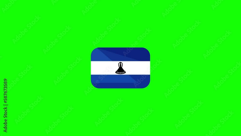 Animated Lesotho flag icon design in flat icon style on Green screen ...