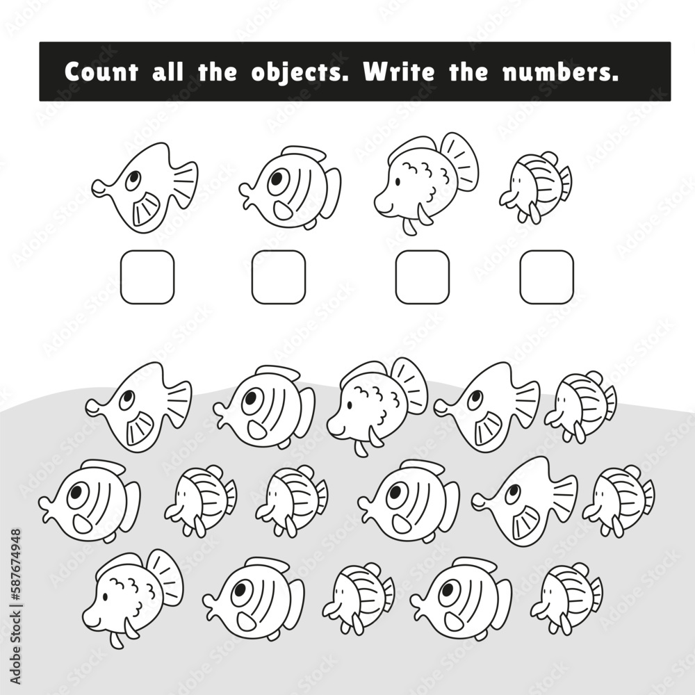 How many objects in the picture. Game for children. Count and write ...