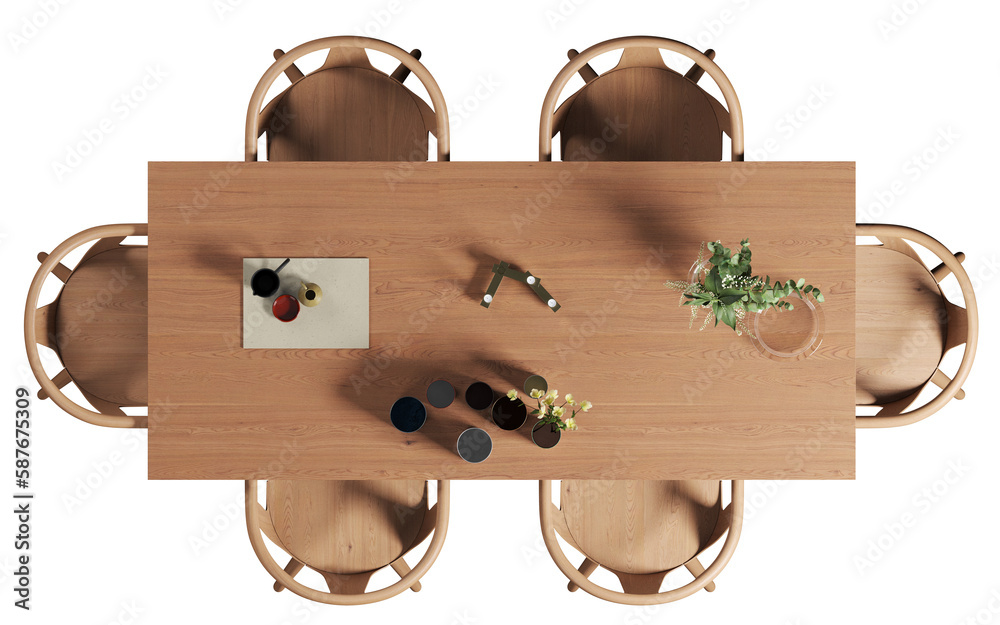 Foto de Top view of dining table with chairs do Stock | Adobe Stock Foto de Top view of dining table with chairs do Stock | Adobe Stock